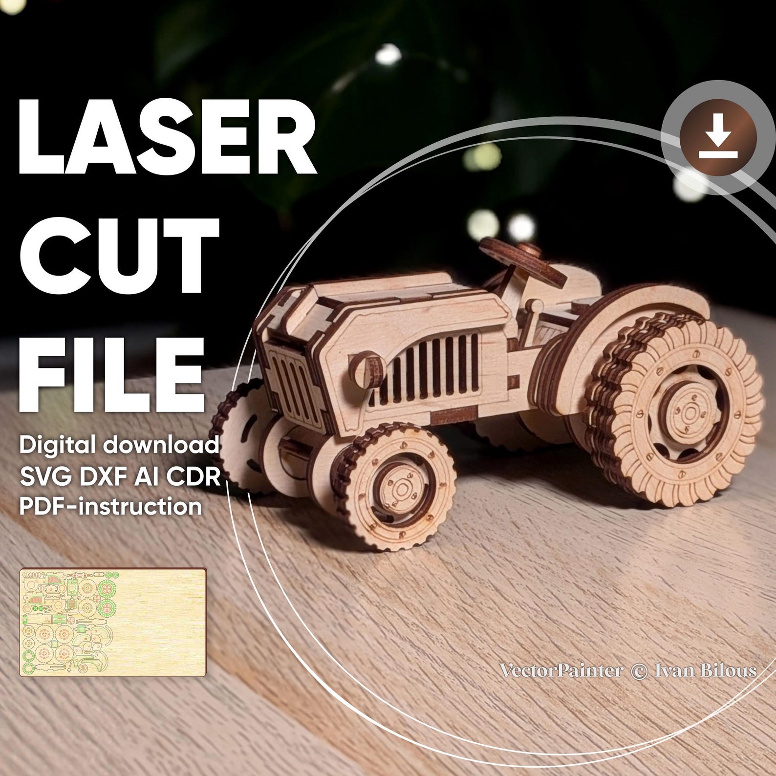 Tractor Laser Cut File, SVG Farm Vehicle 3d Puzzle Vector Plan for ...