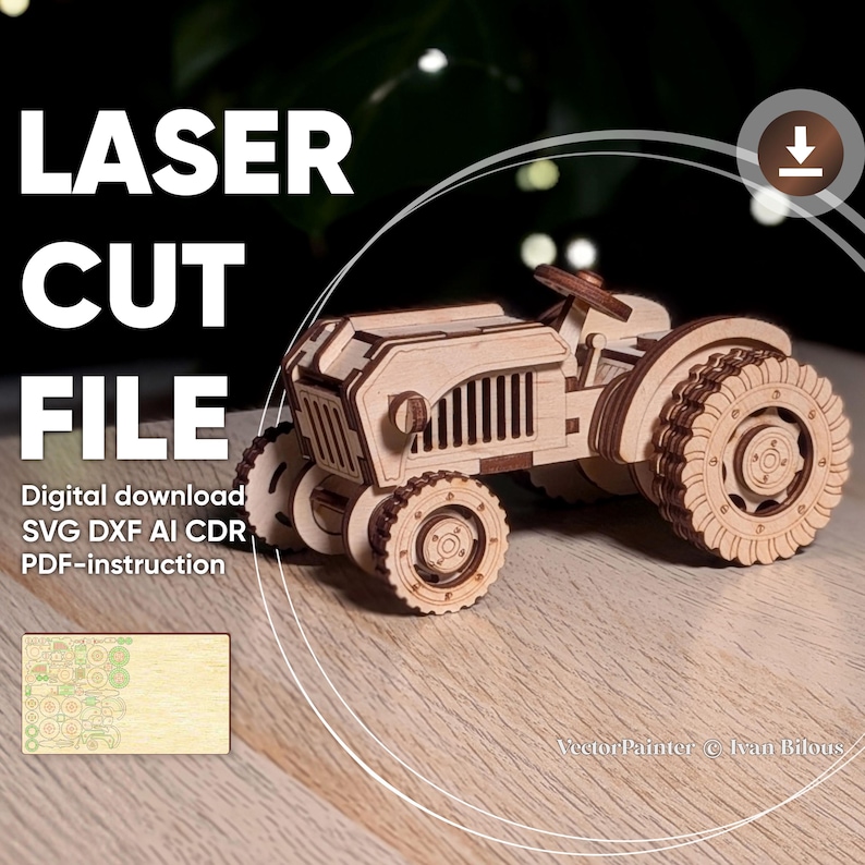 Tractor Laser Cut File, SVG Farm Vehicle 3d Puzzle Vector Plan for ...