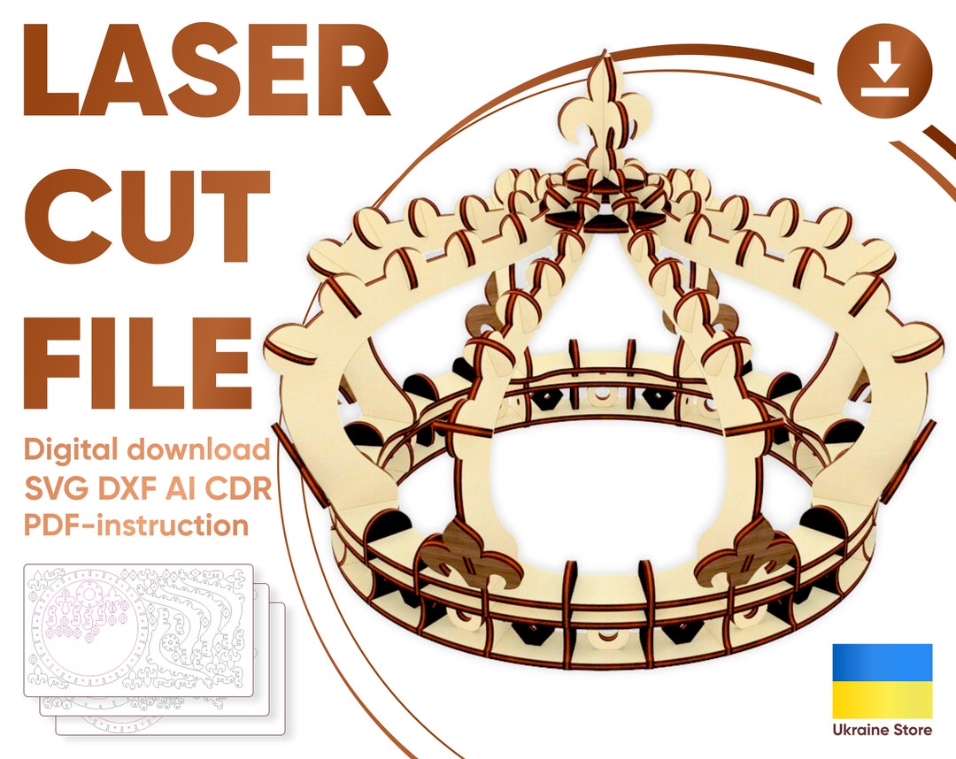 Crown - Laser Cut File, SVG Glowforge Plan of Corona Diadem 3d Puzzle ...
