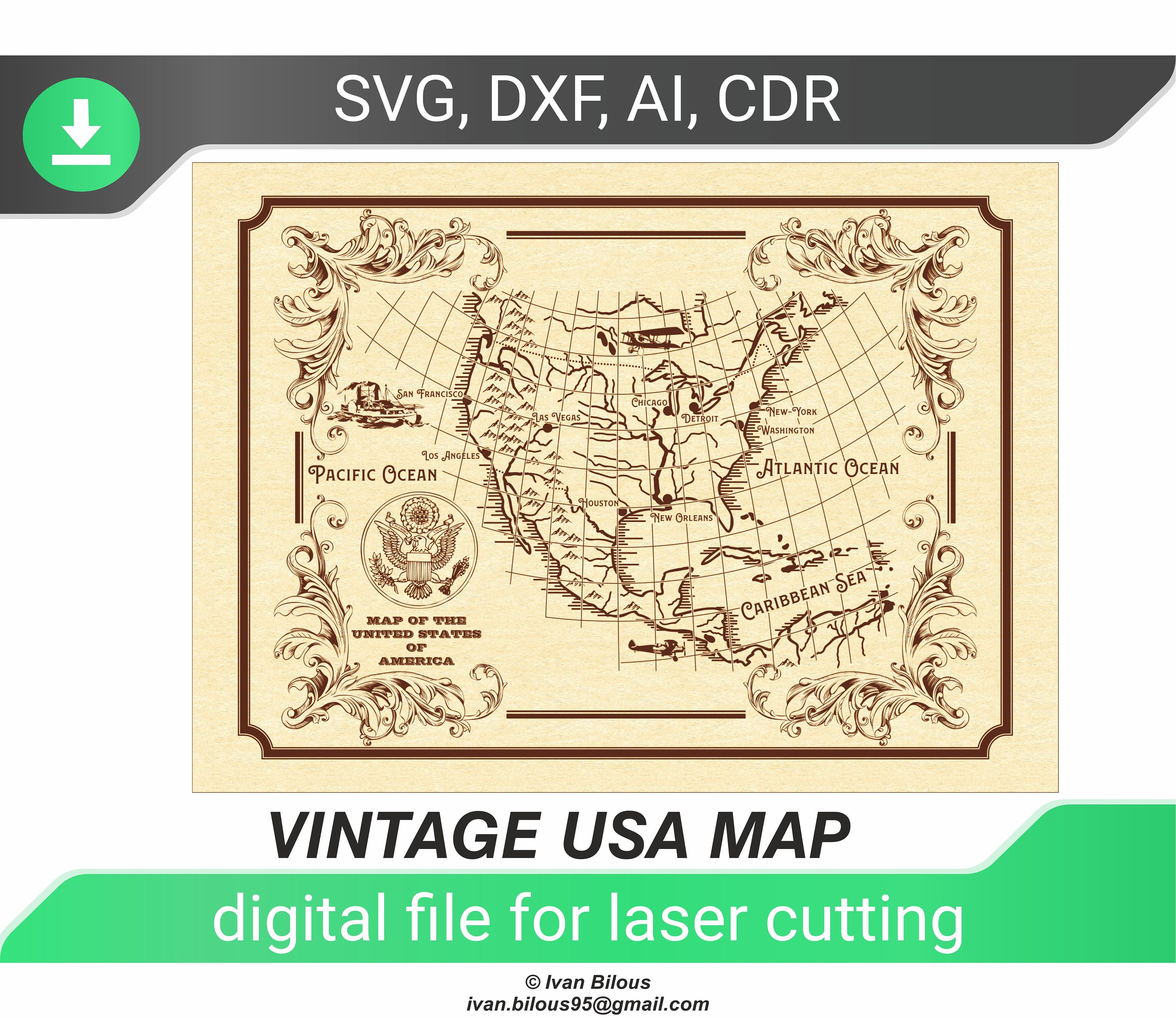 USA Map Engraved Laser File Vector Plan for Laser Machines - Etsy UK