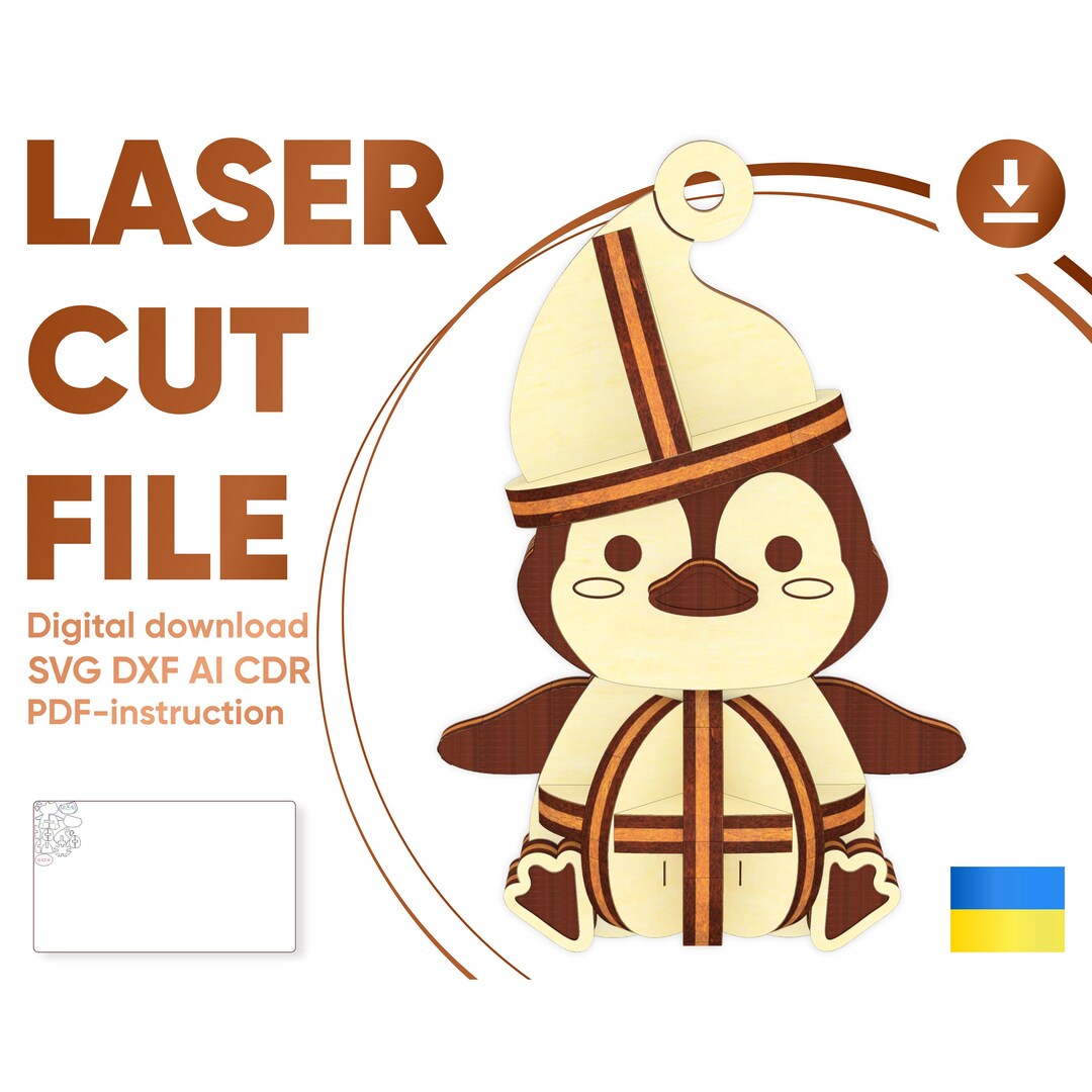 Penguin Christmas Ornament - Laser Cut File, 3d Plywood Miniature for ...