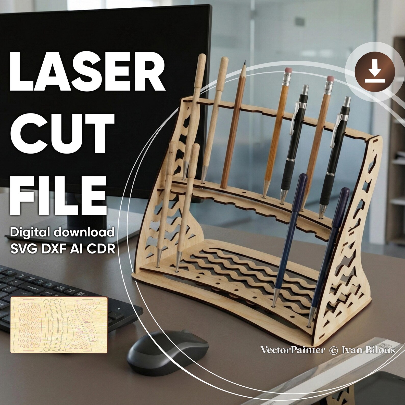 Tiered Pen Holder Laser Cut File, SVG Desk Organizer (digital Download ...