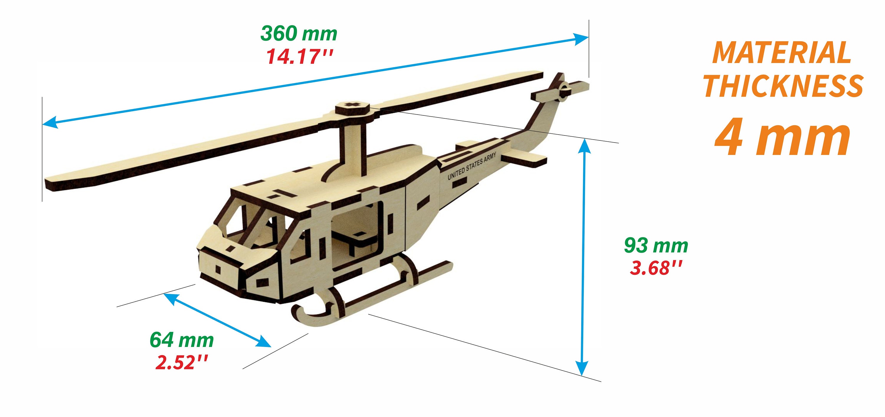Helicopter Laser Cut File SVG Plan of 3d Puzzle Project for - Etsy ...