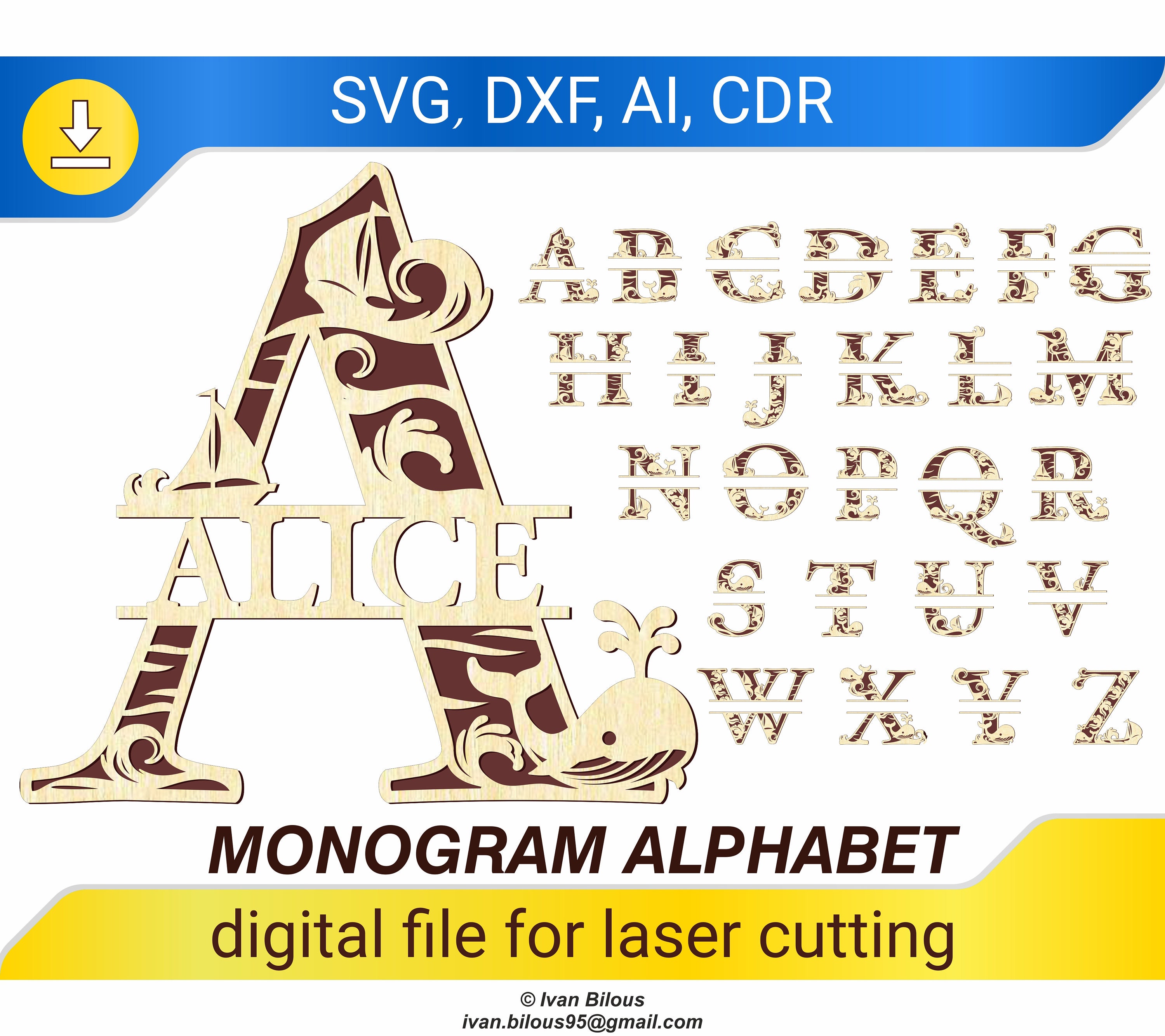 Monogram Alphabet - Laser Cut File, Name Sign SVG Letters for Kid - Etsy