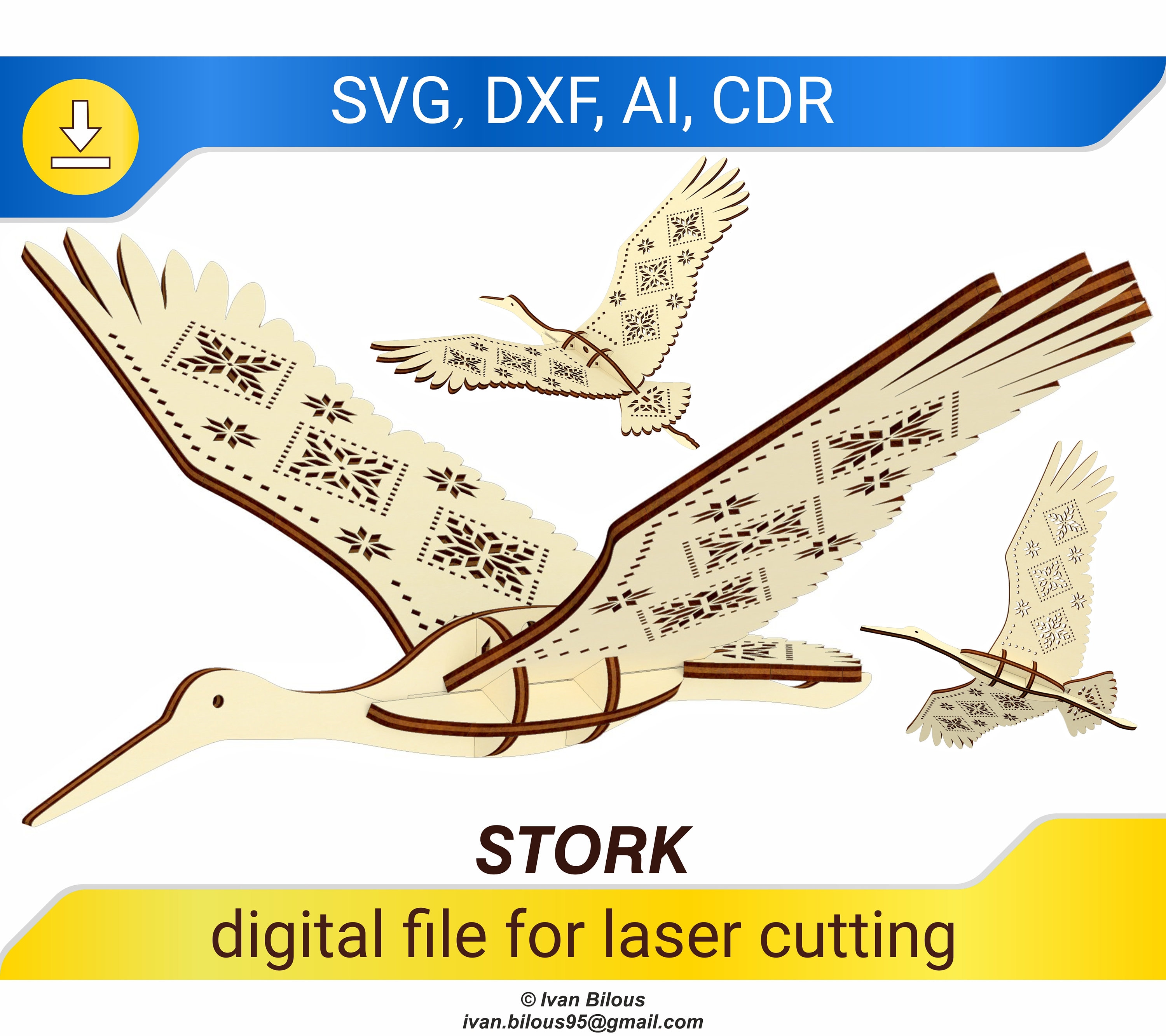 Ukraine Stork SVG Laser Cut Files Glowforge Pattern Bird | Etsy India