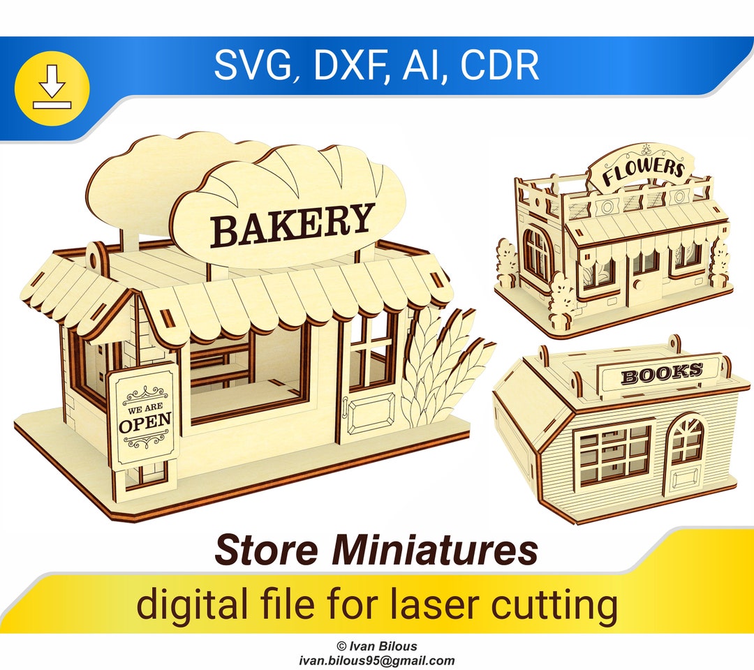Store Miniatures Ornaments - Laser Cut Files, Bookstore, Flower Shop ...