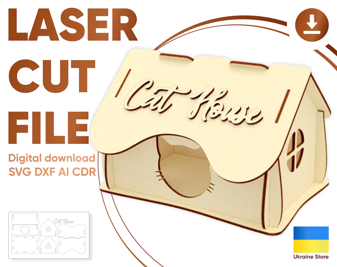 Cat House - SVG Laser Cut File, Cat Home Bed Plan for Cutting Machines ...
