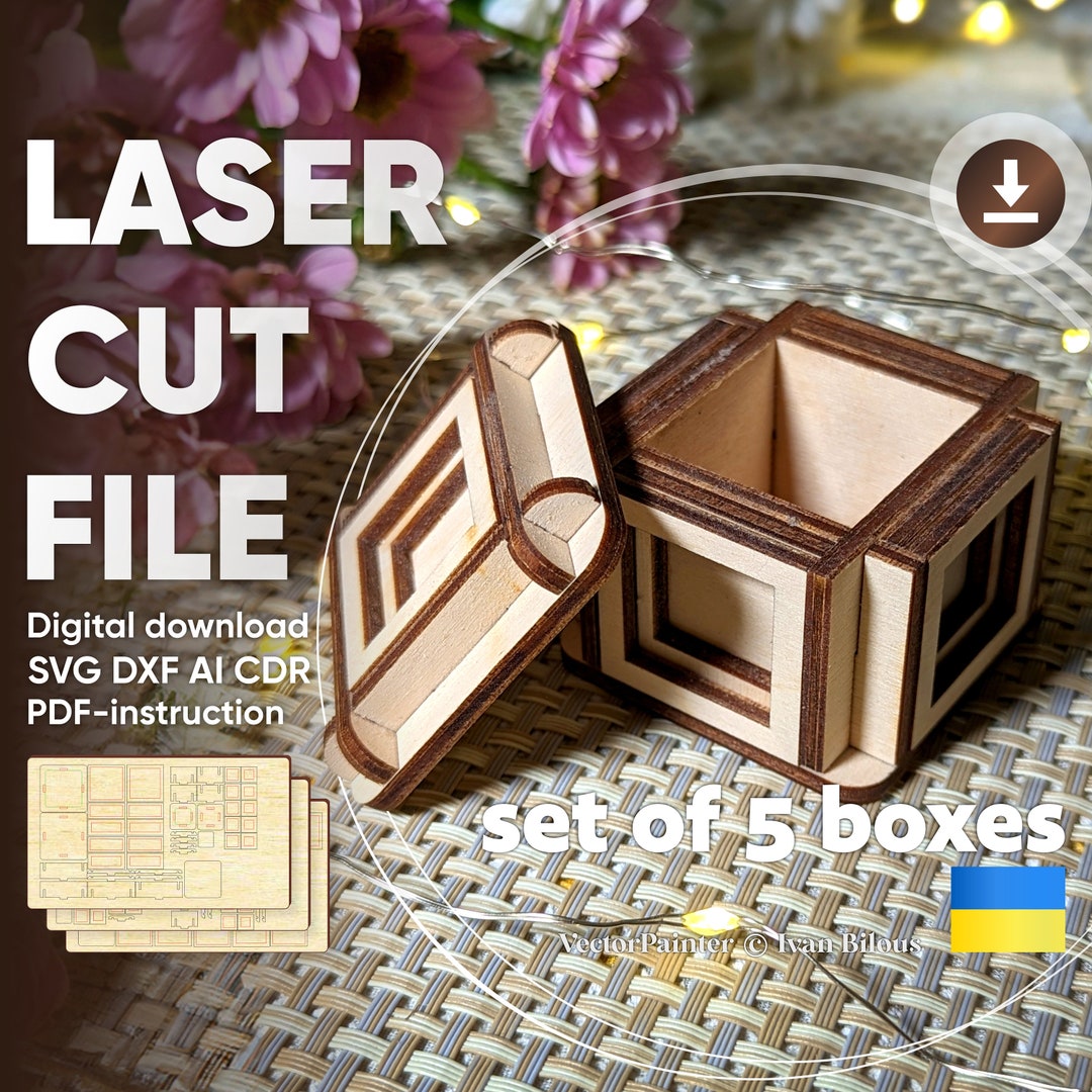 Gift Box Set - Laser Files, SVG DXF Layered Box Plans for Laser Cutting ...