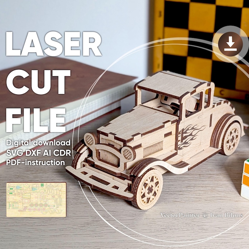 Car Model - Laser Cut File, Plywood Wooden Vehicle Miniature Project ...