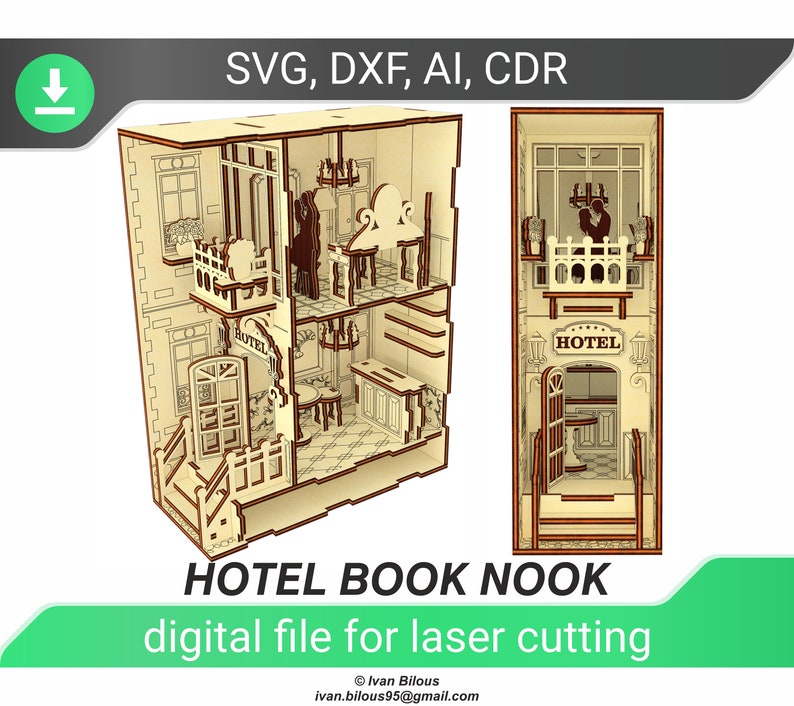Hotel Book Nook SVG Laser Cut Files Glowforge Pattern - Etsy