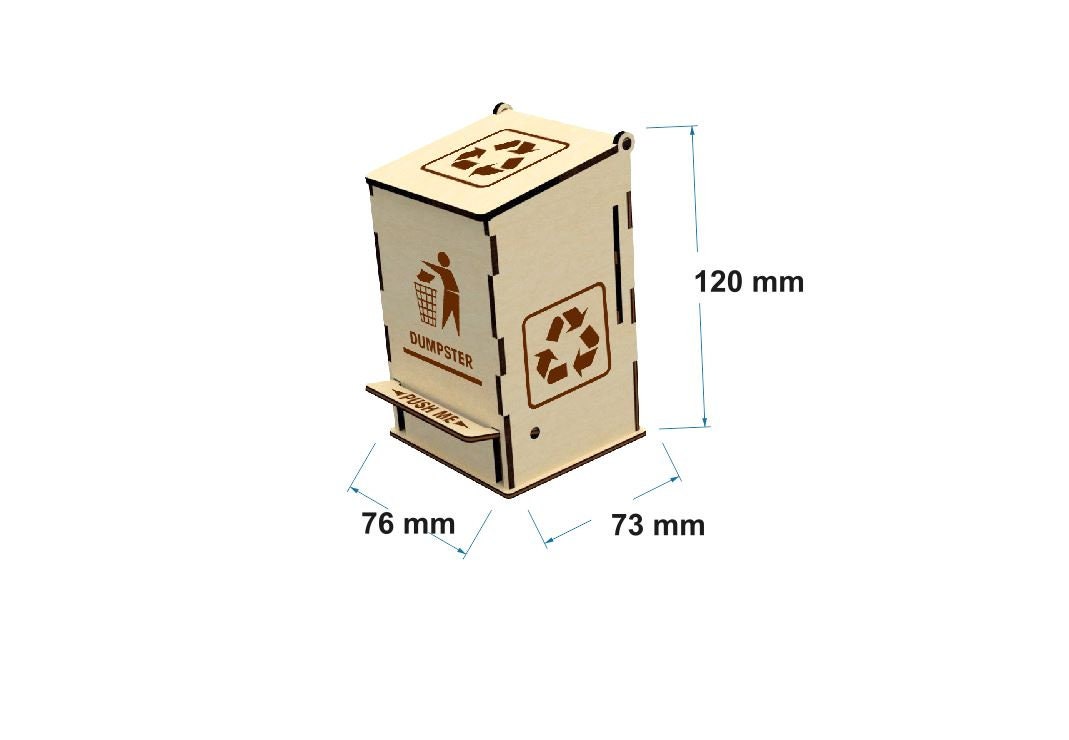 Mechanical Dumpster Trash Bin Laser Cut File, SVG Desktop Garbage Box ...