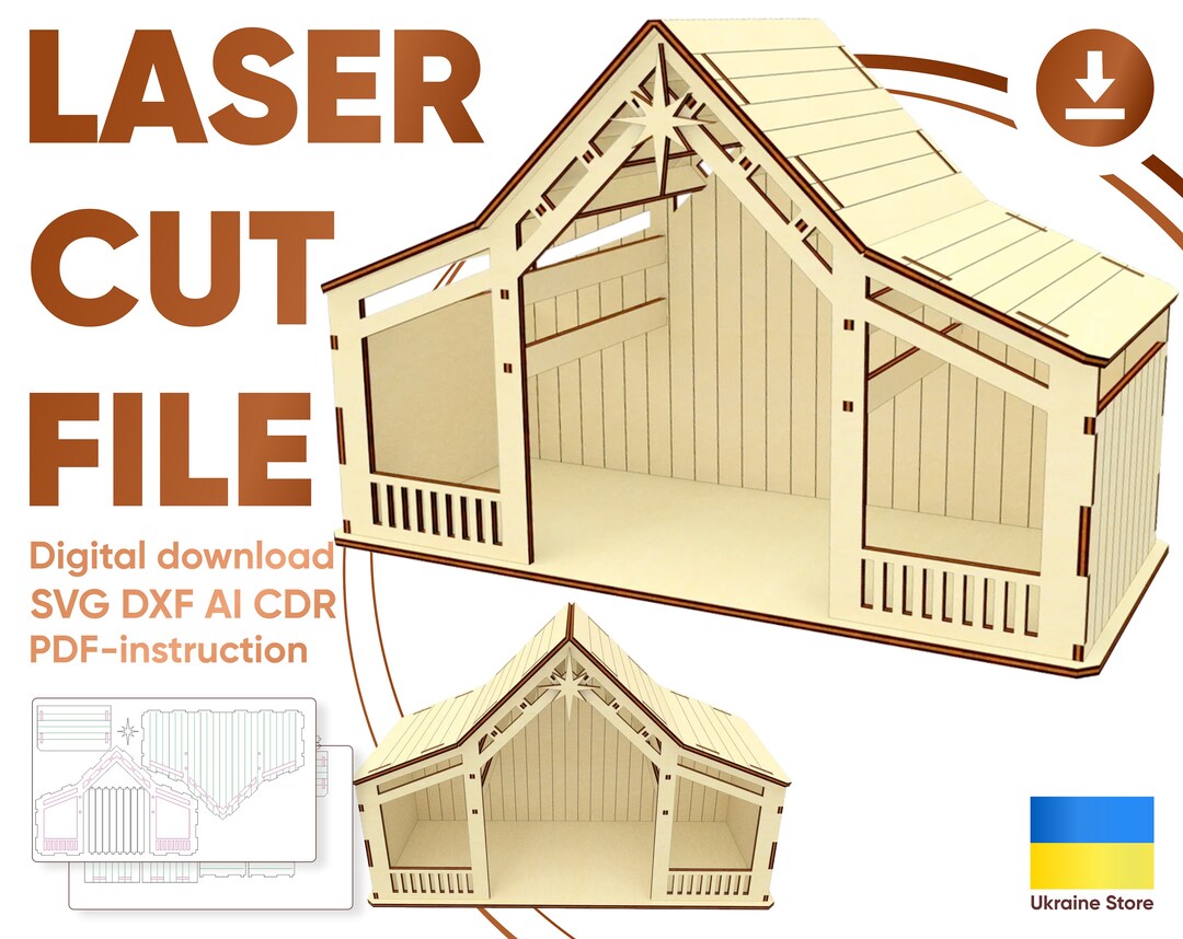 Christmas Barn - Laser Cut File, CNC Plan, Glowforge Pattern - Etsy