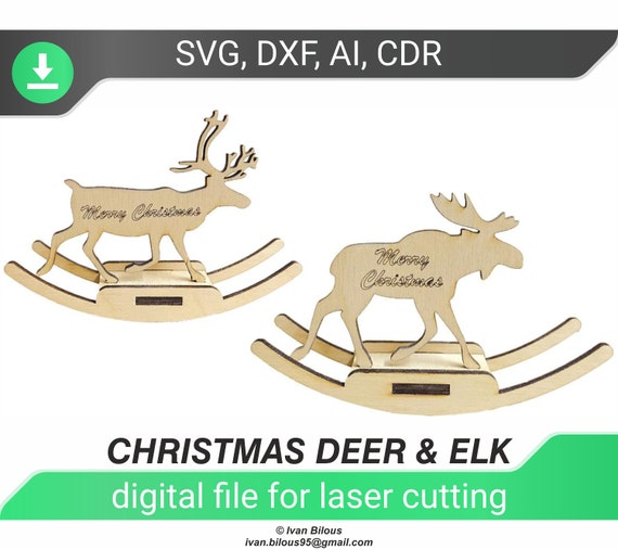 Merry Christmas Svg Deer Laser Cut Files Christmas Dxf Files | Etsy