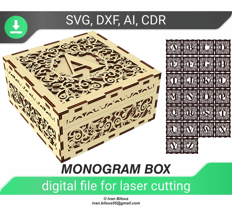 Monogram Box Laser Cut Files Glowforge Pattern Monogram SVG - Etsy