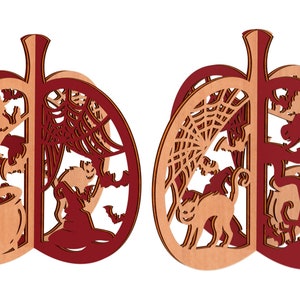 3D Halloween Pumpkin - SVG Laser Cut File With a Witch, a Cauldron, a ...