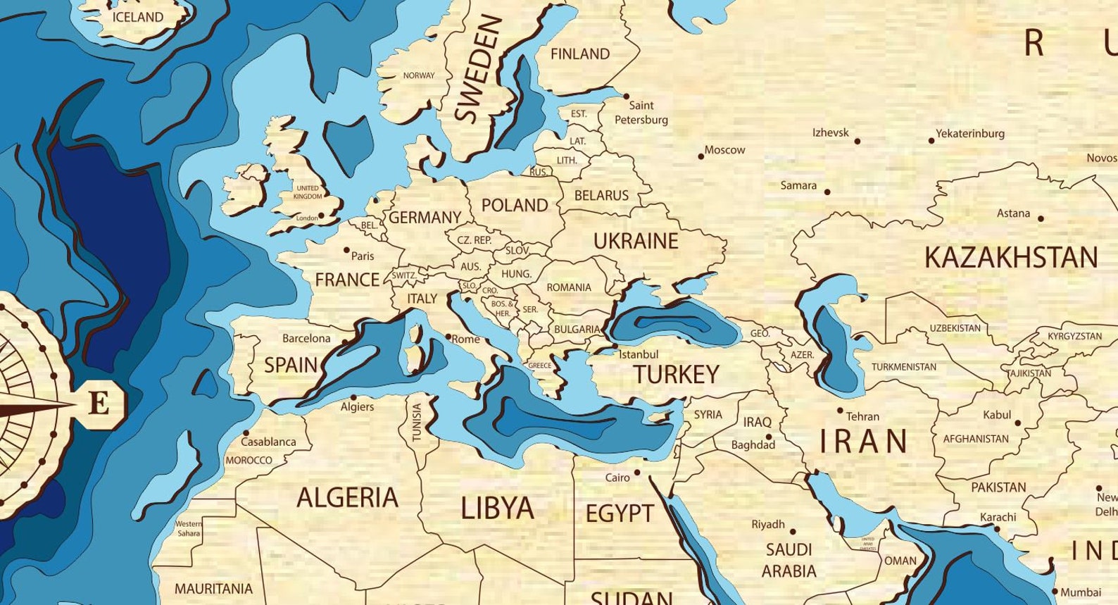 Layered World Map Dxf File for Laser Cut Template Bathymetric | Etsy