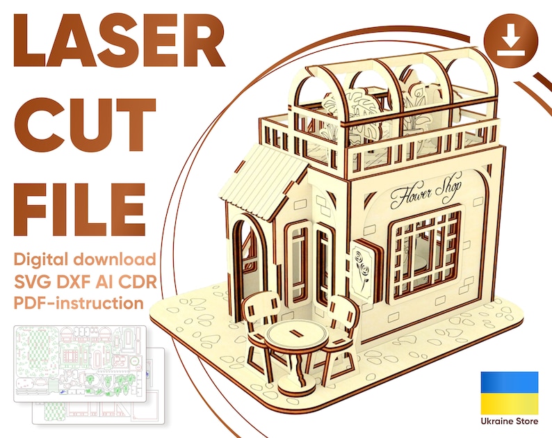 Flower Shop Miniature Laser Cut File SVG Dollhouse Plan for - Etsy