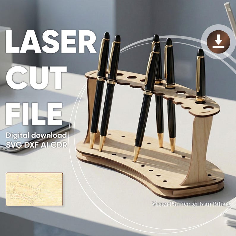 Wooden Pen Holder Laser Cut File, SVG Desk Organizer Stand (digital ...