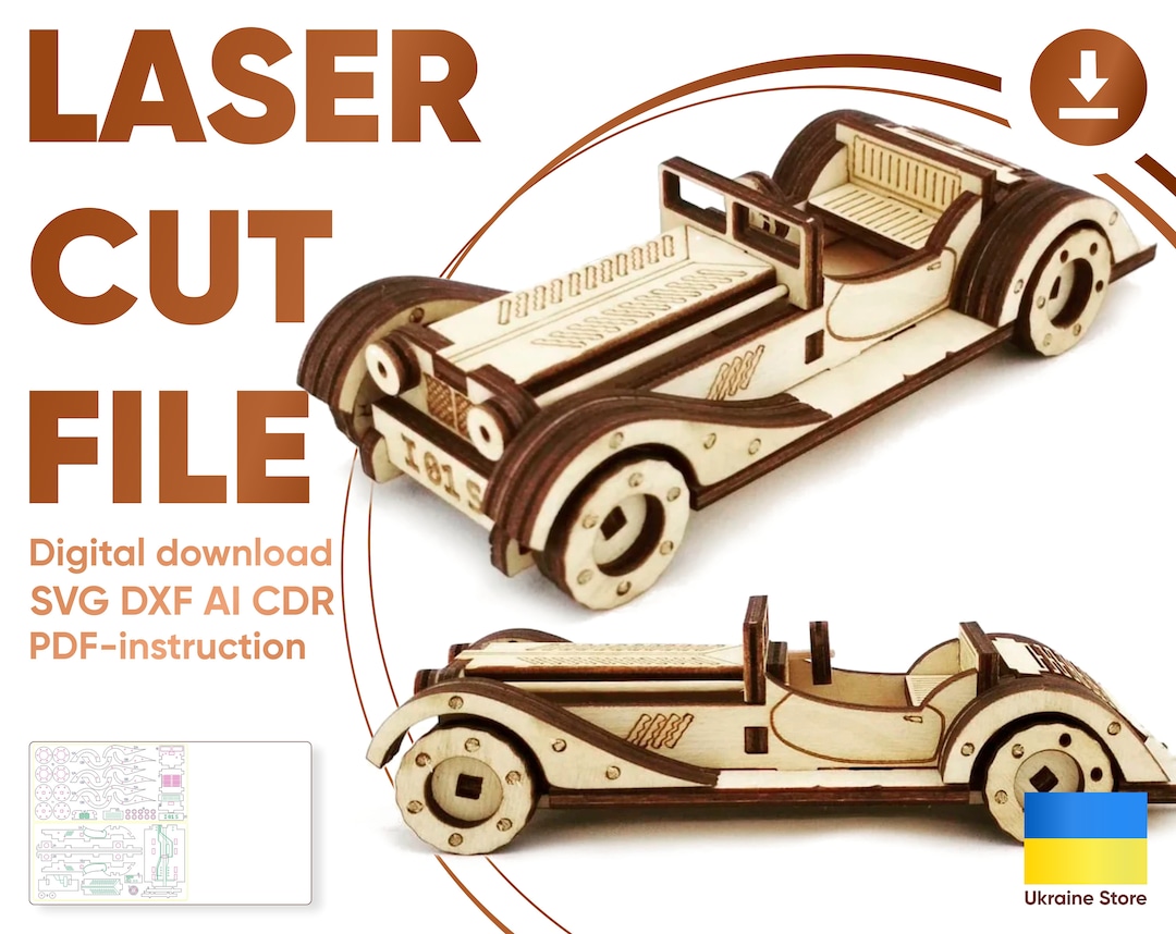 Retro Car - Laser Cut Plan for Cutting Machines, Digital Vector Files ...