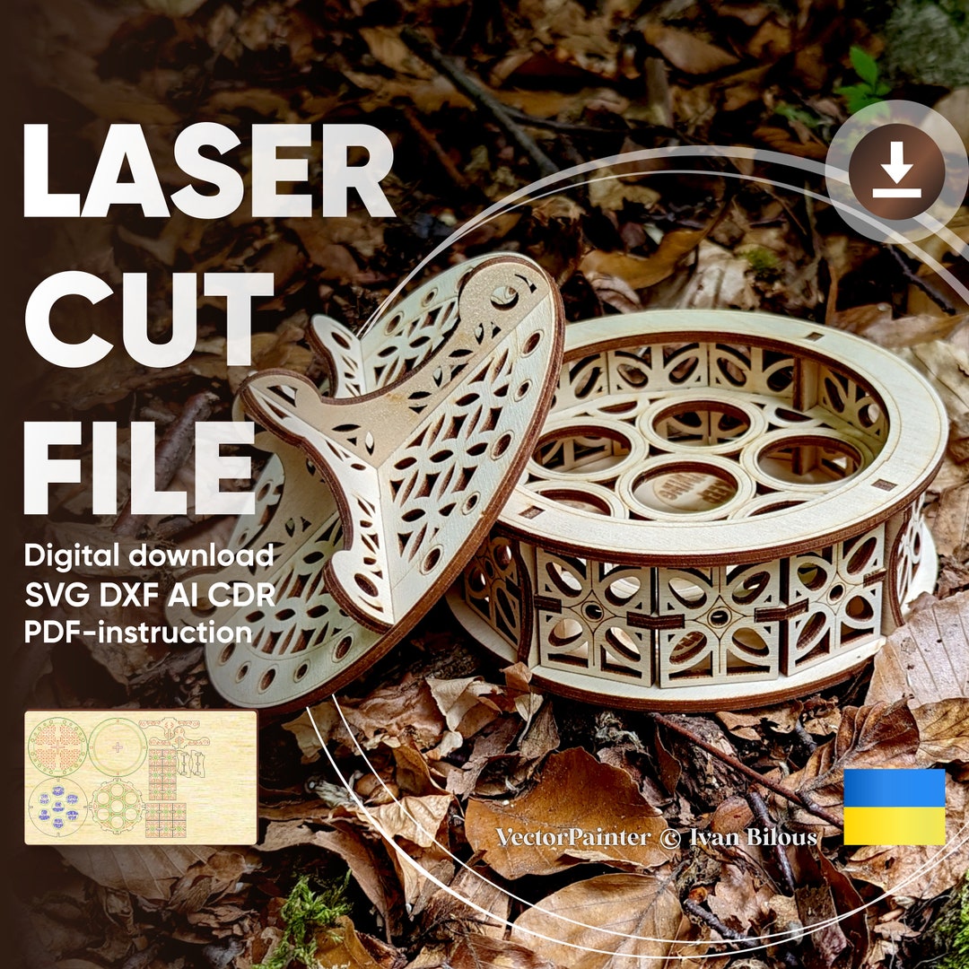 Round Box - Laser Cut File, Plywood Project With Assembly Instructions ...