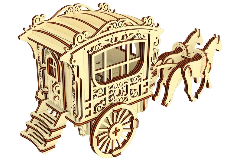 Carriage With Horses Laser Cut File: SVG Nomad Wagon Wooden Model ...