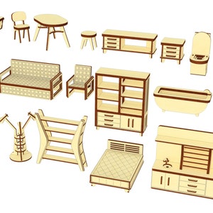 Dollhouse Furniture Mega Set Laser Cut Files, Miniature 1:12 Room ...