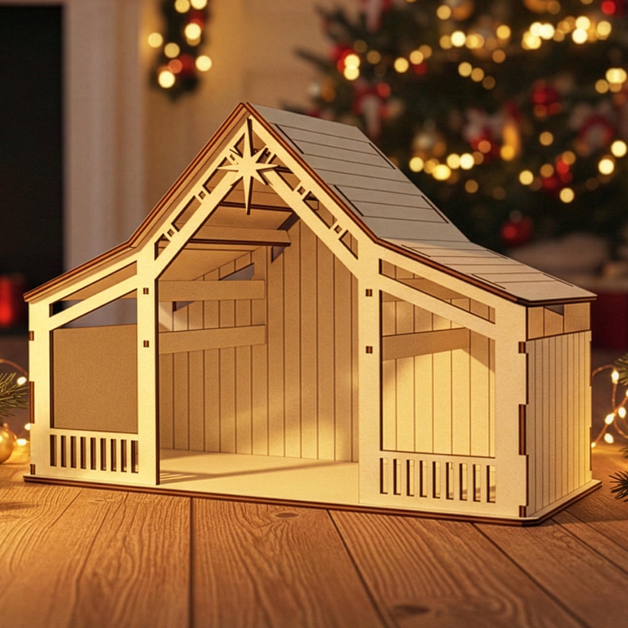 Christmas Barn - Laser Cut File, CNC Plan of Stable for Nativity Scene ...