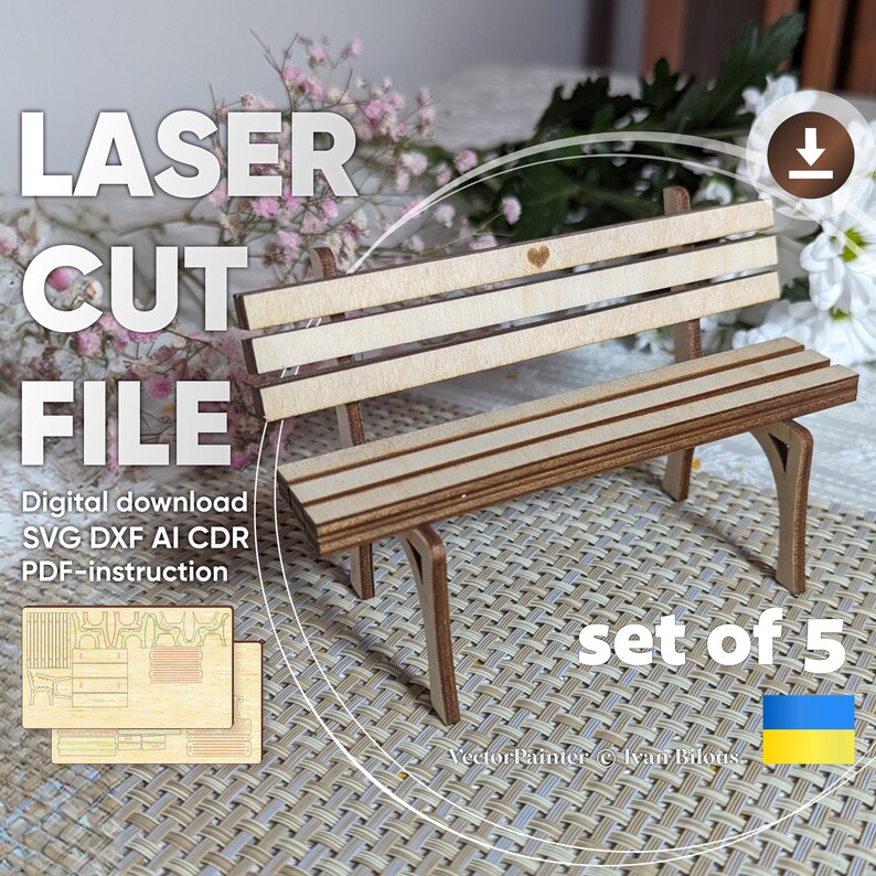 Laser Cut Bench Files: Miniature Memry Bench Set of 5 SVG Plan (digital ...