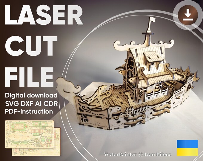 Fantasy Ship - Laser Cut File, Plywood Project Plan With Assembly ...