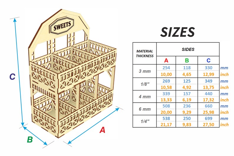 Farmhouse Display Stand - Laser Cut SVG Easter Plan of Stand for Sweets ...