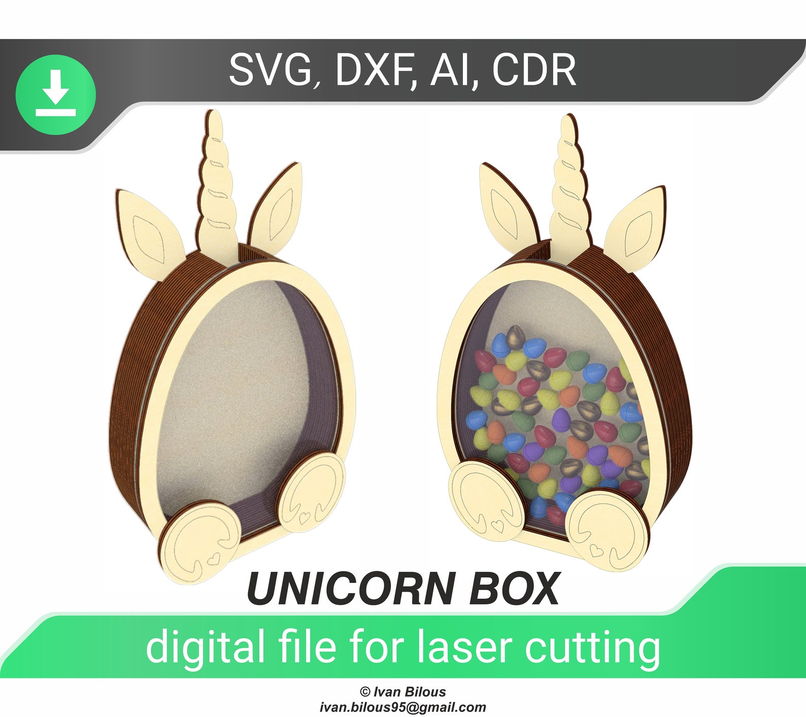 Unicorn Box Template With Acrylic for Chocolate Easter Eggs - Etsy