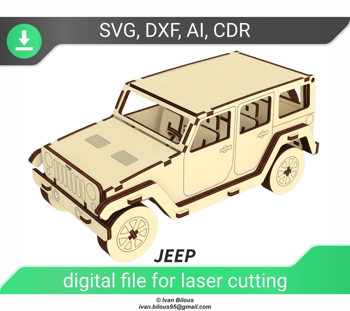 Laser cut jeep dxf file for laser file car dxf plan car svg | Etsy