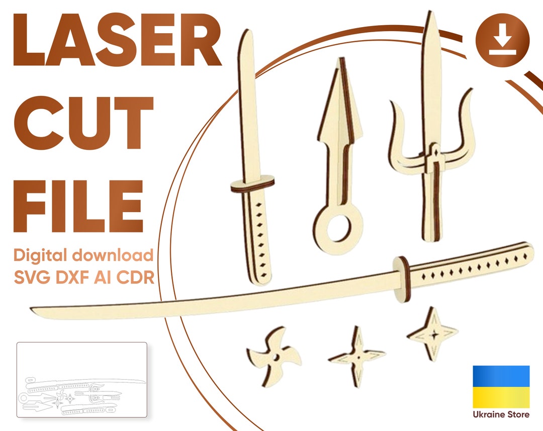 Ninja Set - Sword Laser Cut Files, Glowforge SVG Plan for Cutting ...