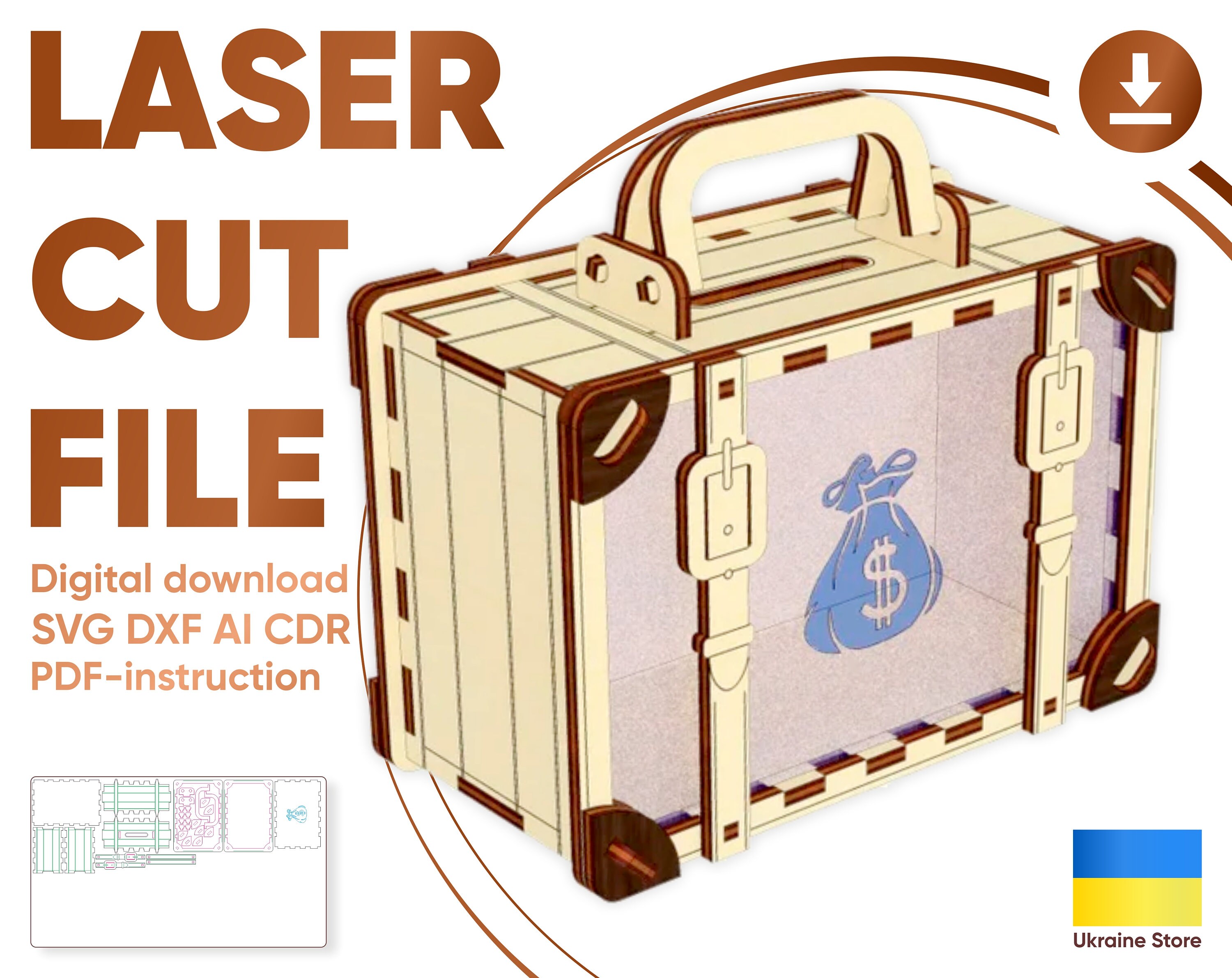 Moneybox Travel Bag - Laser Cutting File, Glowforge Pattern - Etsy