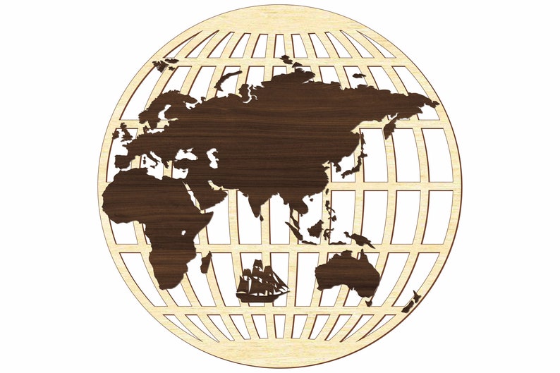 World Map SVG Laser File Round World Map Glowforge Pattern - Etsy India