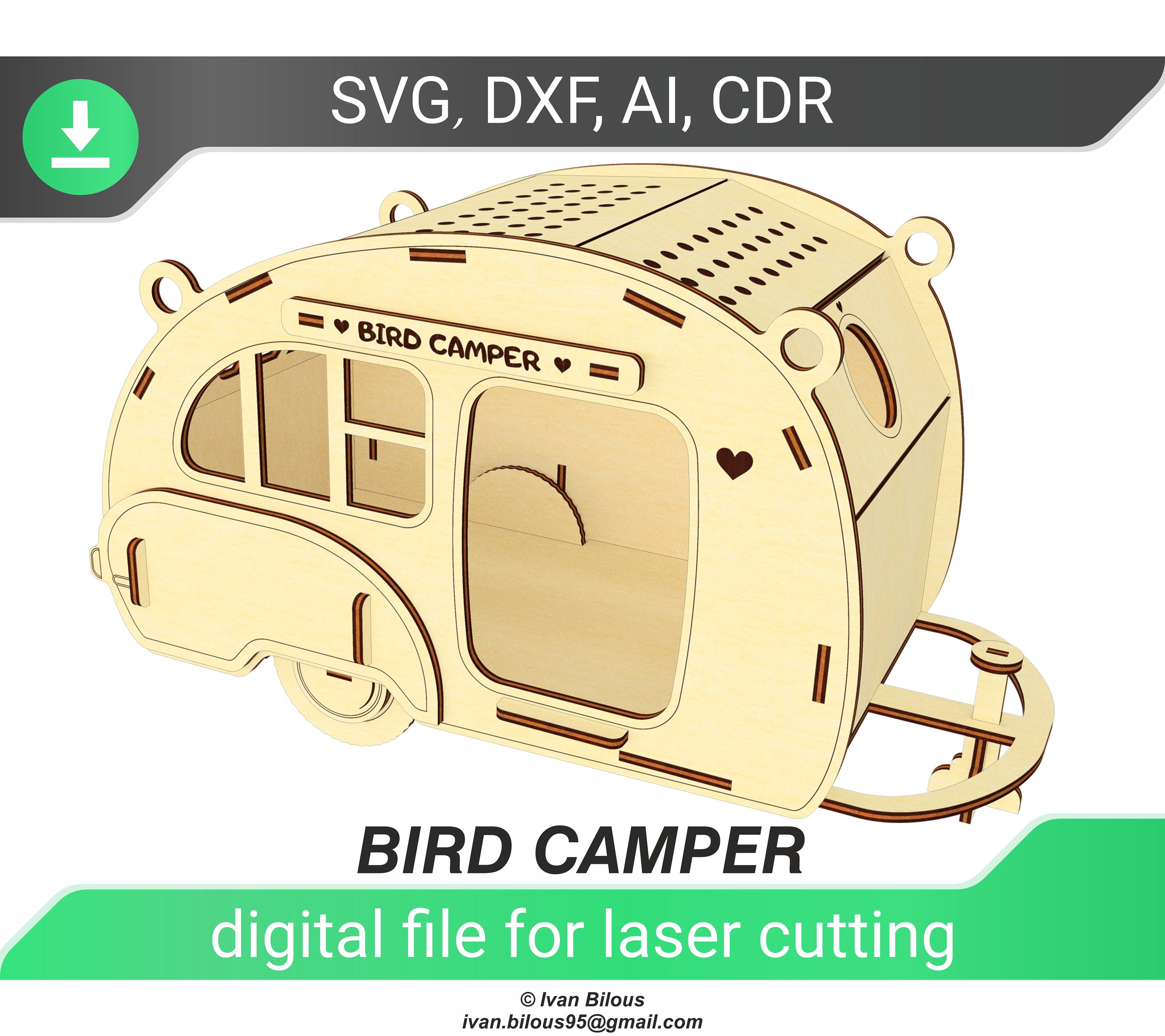 Birdhouse Camper Laser Cut File Glowforge Pattern Trailer - Etsy Canada