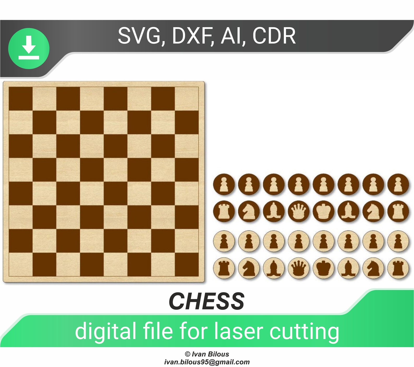 Laser cut wood chess set dxf files for laser laser cut | Etsy