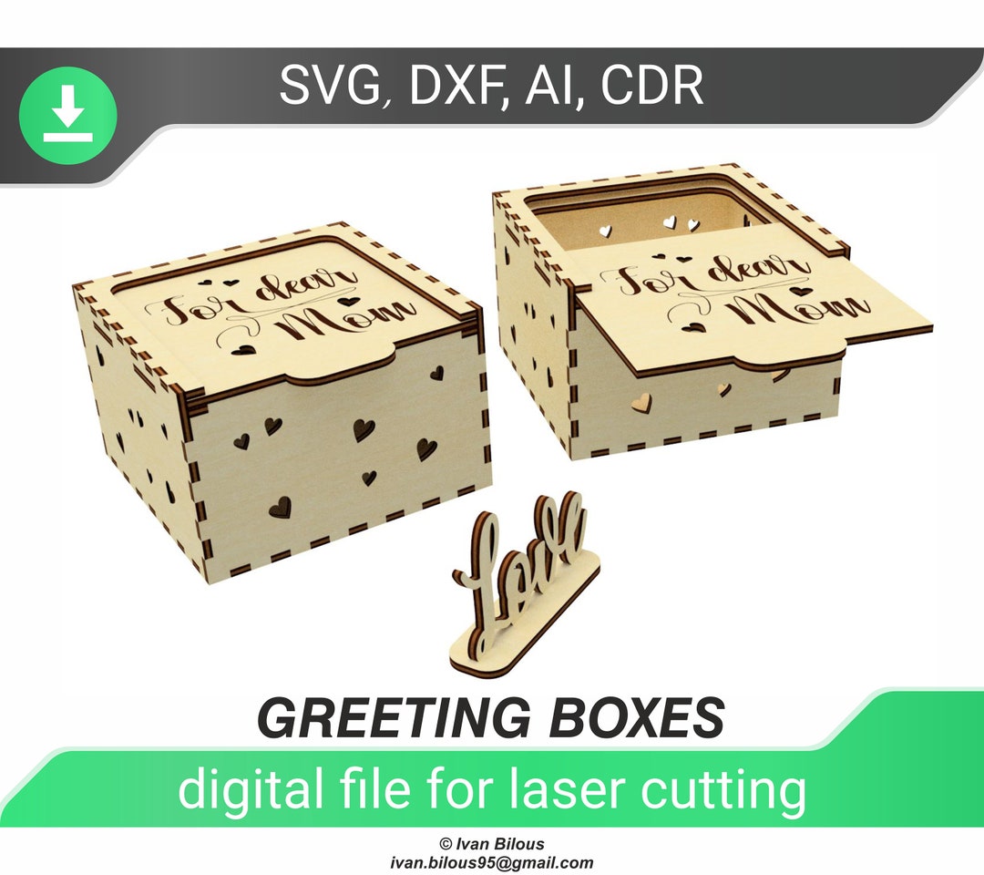 Gift Box Laser Cut Glowforge Svg Cut Files Greeting Box for Mom Dxf Box ...