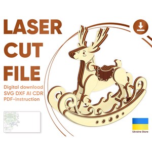 Rocking Reindeer Laser Cut File, Christmas SVG Digital Vector Plan for ...