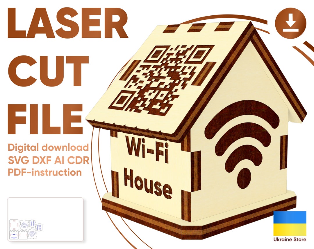 Wi-fi House - SVG Laser Cut File, Wi-fi QR Code Sign for Laser Cutting ...