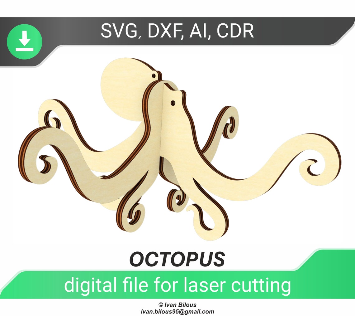 Laser cut octopus dxf file hanging toys pattern for laser | Etsy
