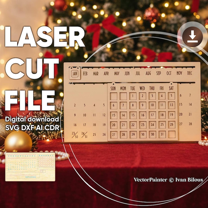 Laser Cut Perpetual Calendar - DXF and SVG Vector Plans (digital ...
