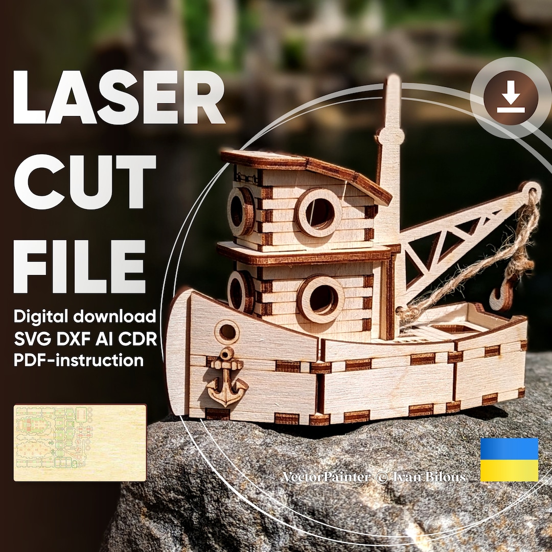 Fishing Boat - Laser Cut File, Ship Vector Plan for Cutting Machines ...
