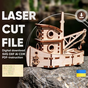 Fishing Boat - Laser Cut File, Ship Vector Plan for Cutting Machines ...