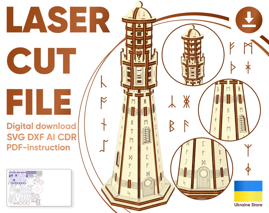 Lighthouse - SVG Laser Cut File, 3d Puzzle Plan for Laser Cutting ...