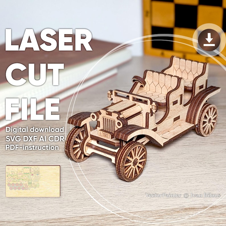 Retro Car Laser Cut File, SVG Vector Vehicle Plywood CNC Plan (digital ...