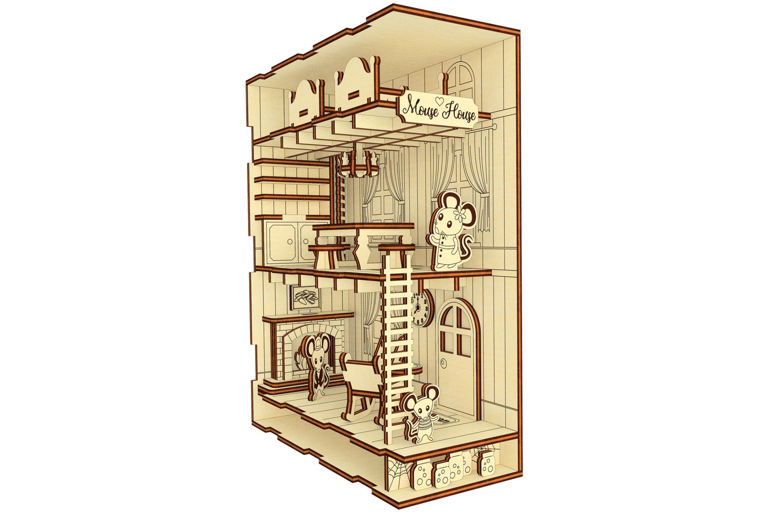 Book Nook SVG Cut File Mouse House Glowforge Pattern Laser - Etsy