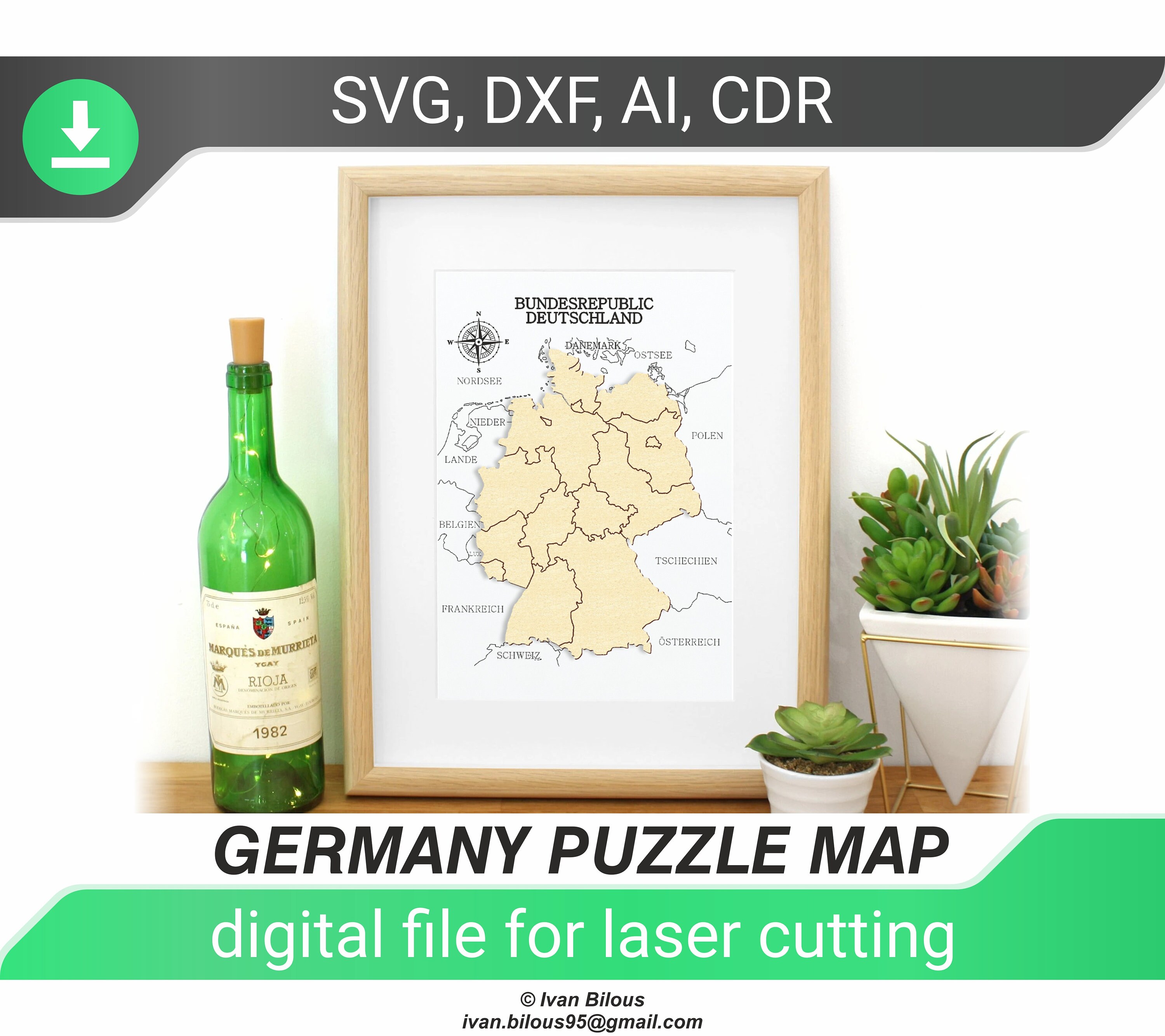 Germany map puzzle dxf files for laser cut files cnc | Etsy