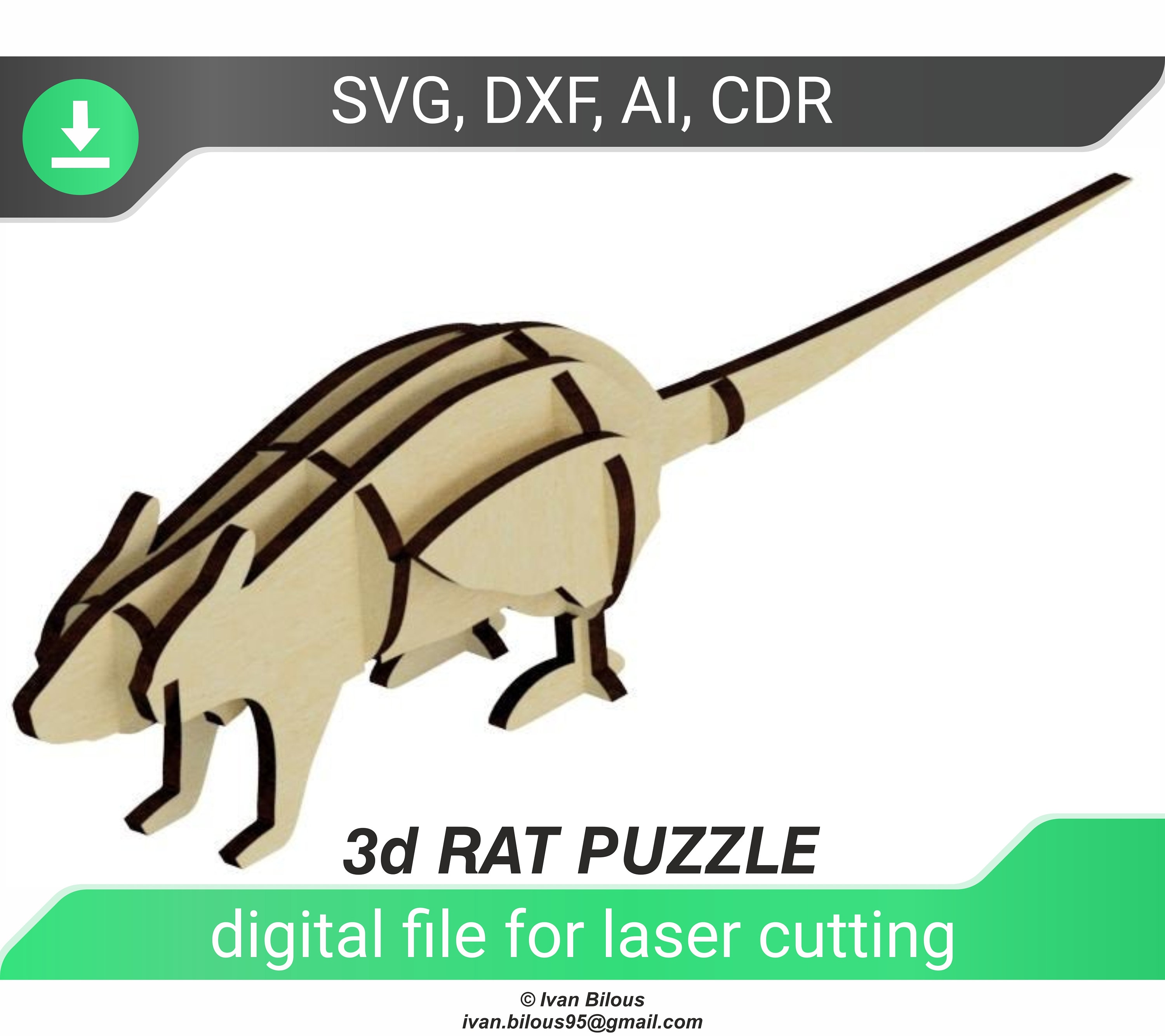 Dxf files for laser cut wood project 3d puzzle rat svg cut | Etsy