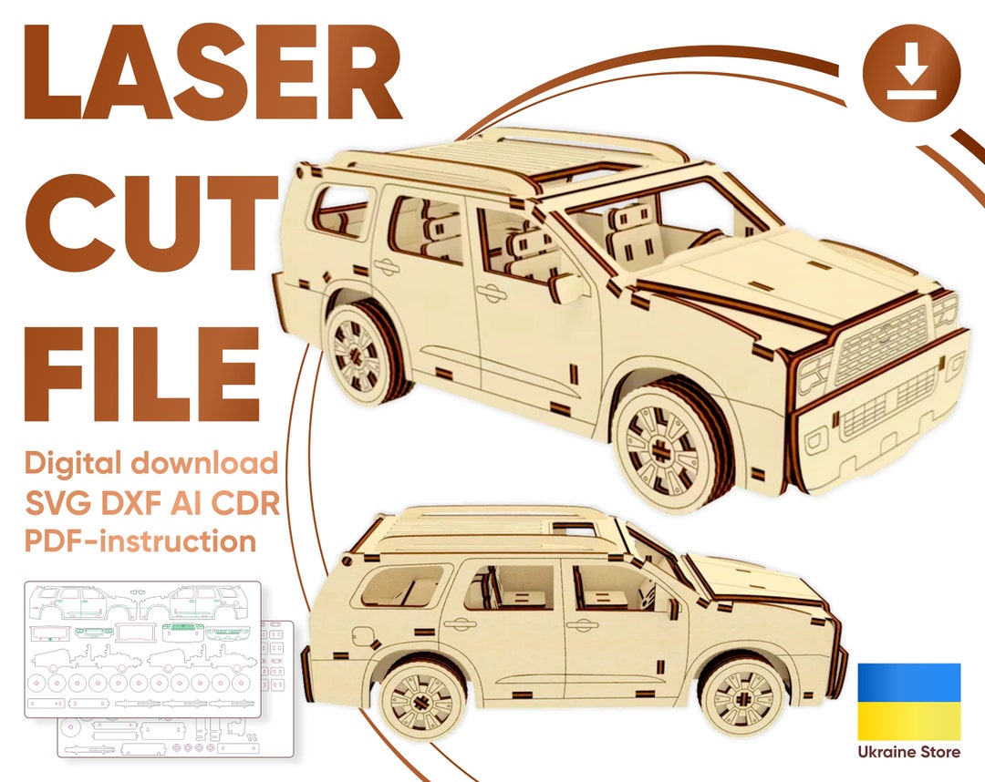 Car 3d Puzzle - Laser Cut File, SVG DXF CDR Vector Files for Cutting ...